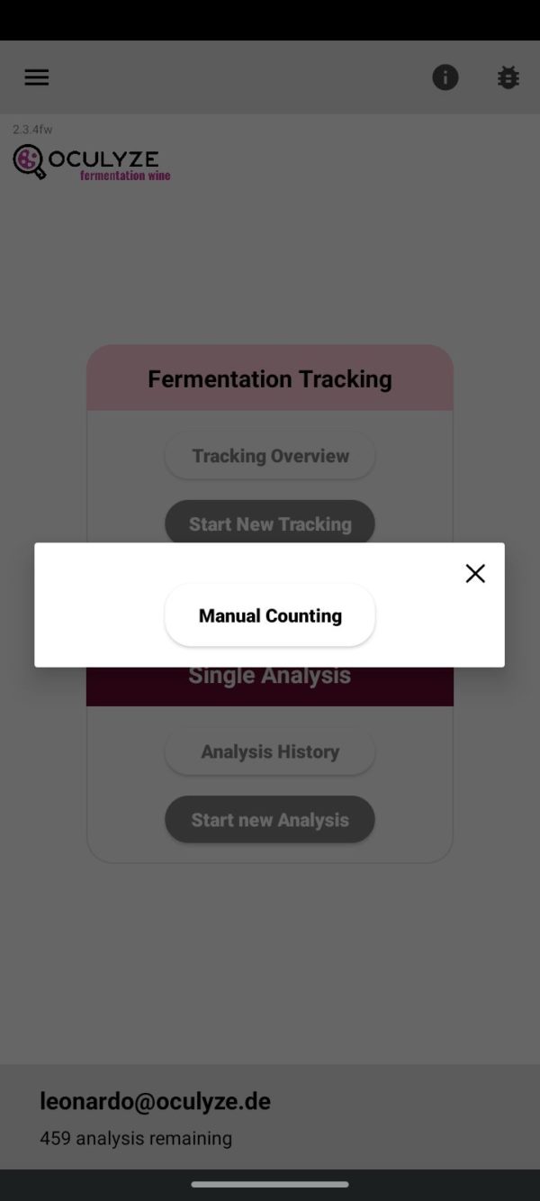 Manual counting of the yeast cells - Oculyze